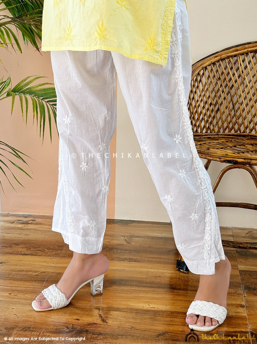 White Trisha Cotton Chikankari Dhoti Pant