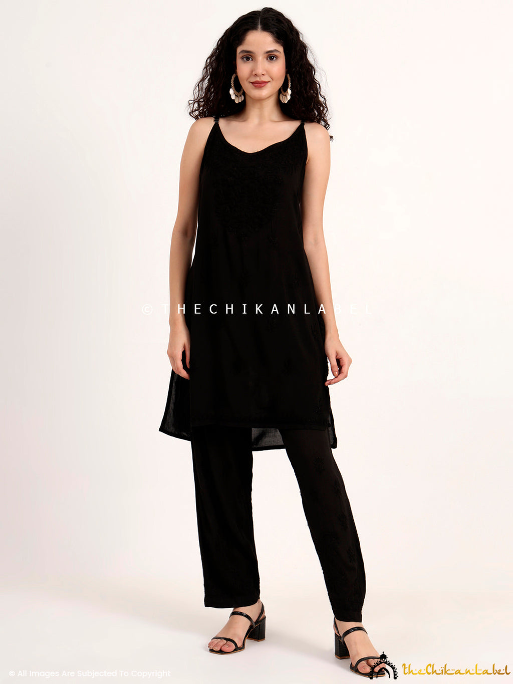 Black Avleen Modal Chikankari Strappy Set