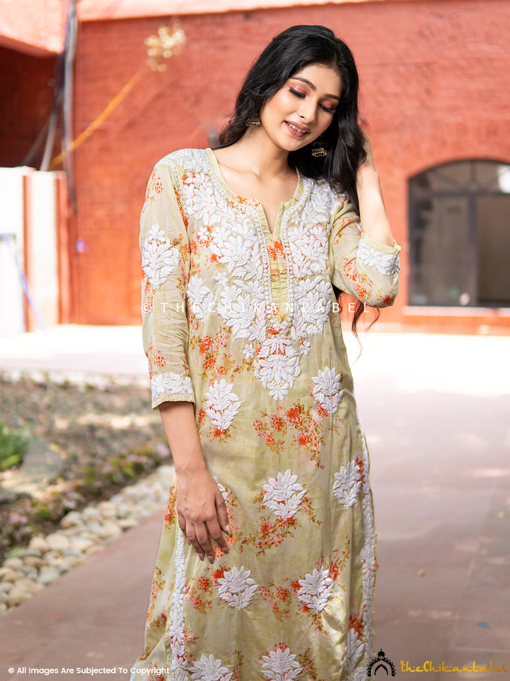Darmiyan Mulmul Cotton Kurti Palazzo Set-Green|The Chikan Label