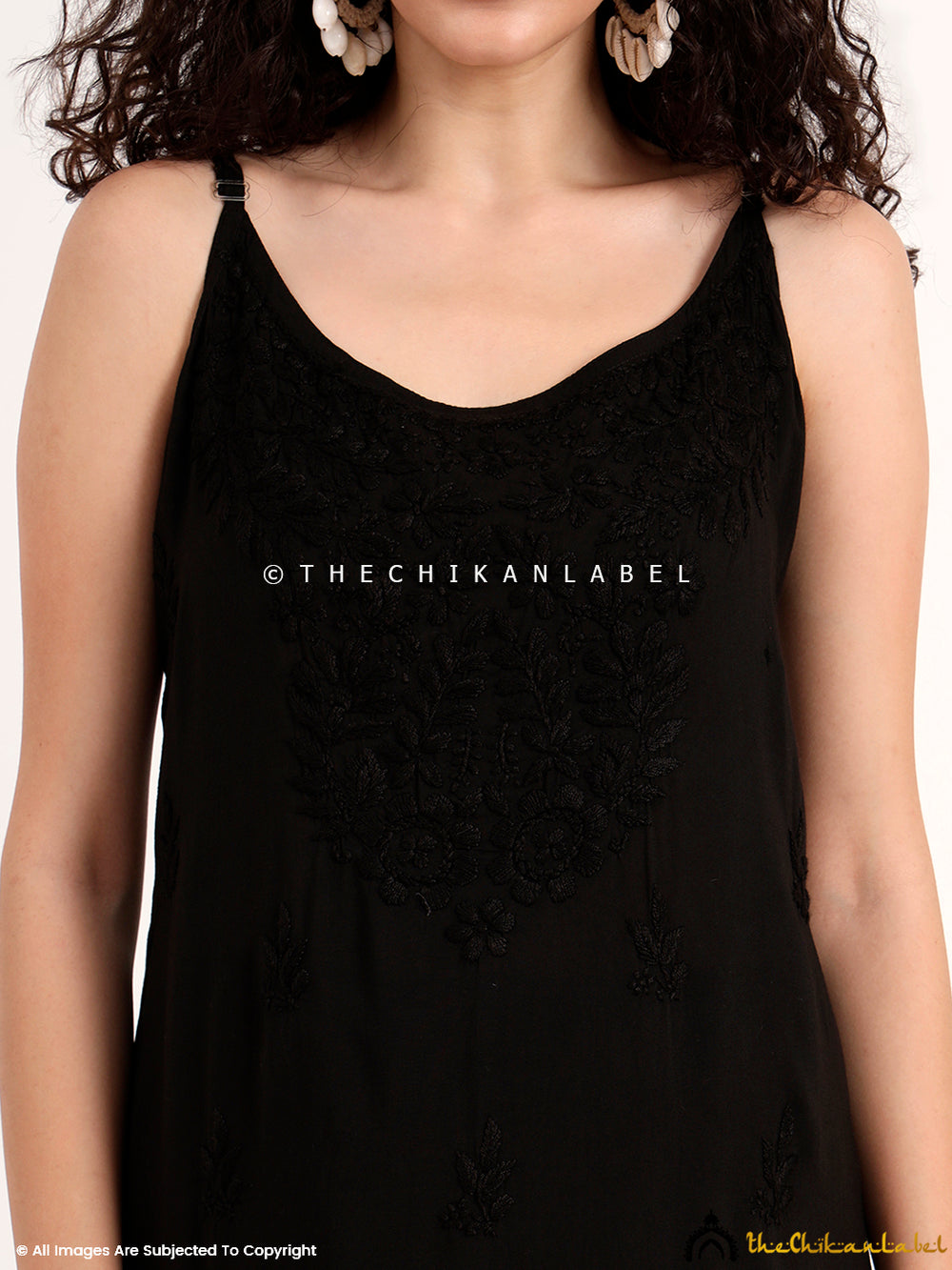 Black Avleen Modal Chikankari Strappy Set