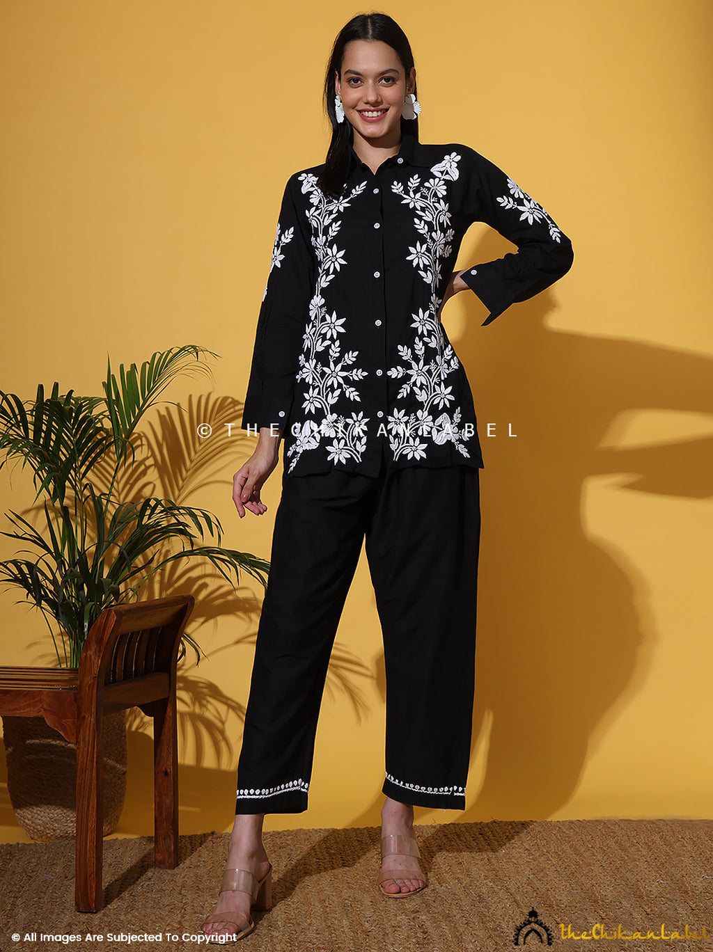 Rubi Black Cotton Chikankari Co-ord Set | The Chikan Label