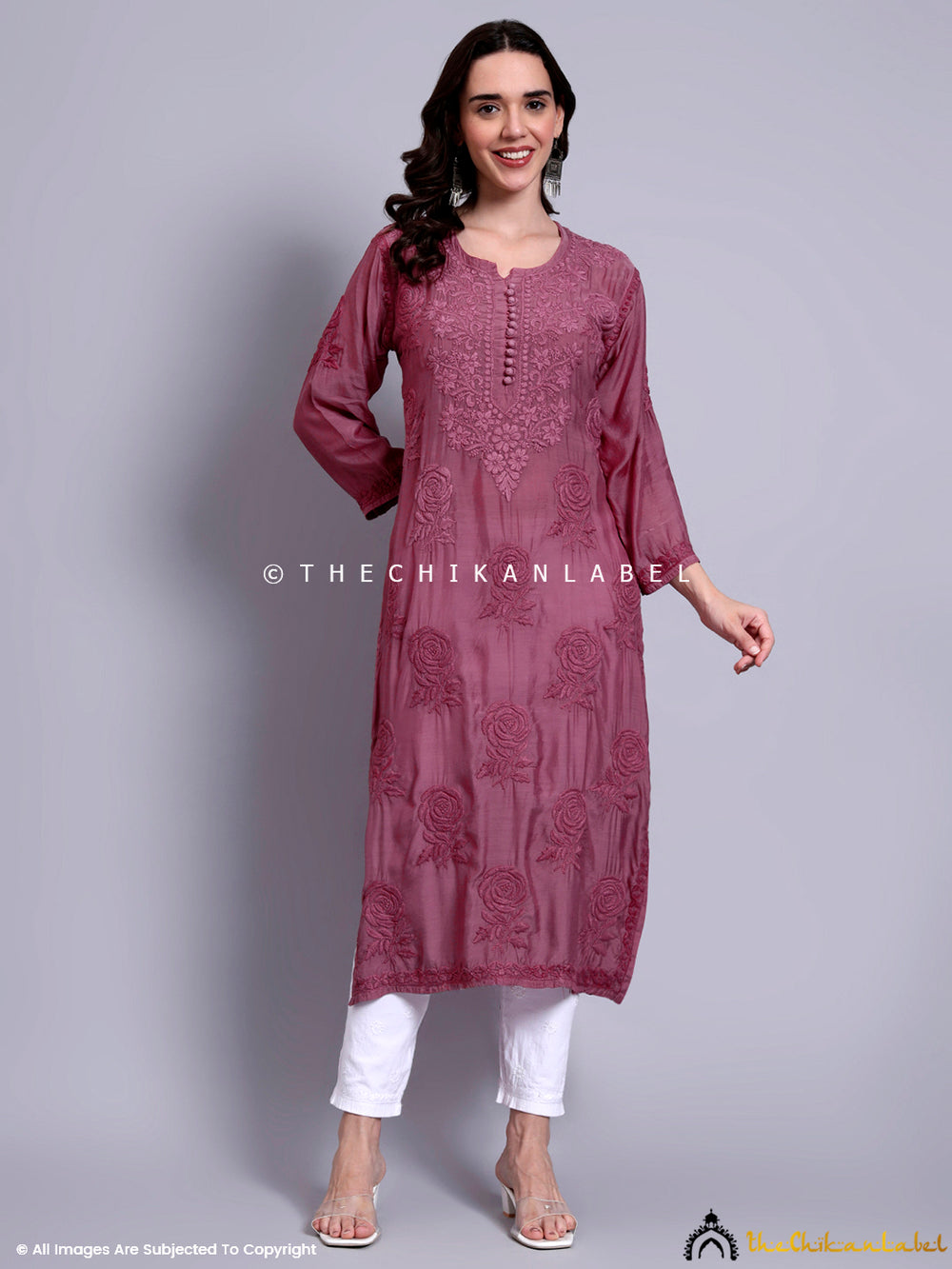 Mauve Muslin Chikankari Straight Kurti | Trending Muslin Kurti for ...