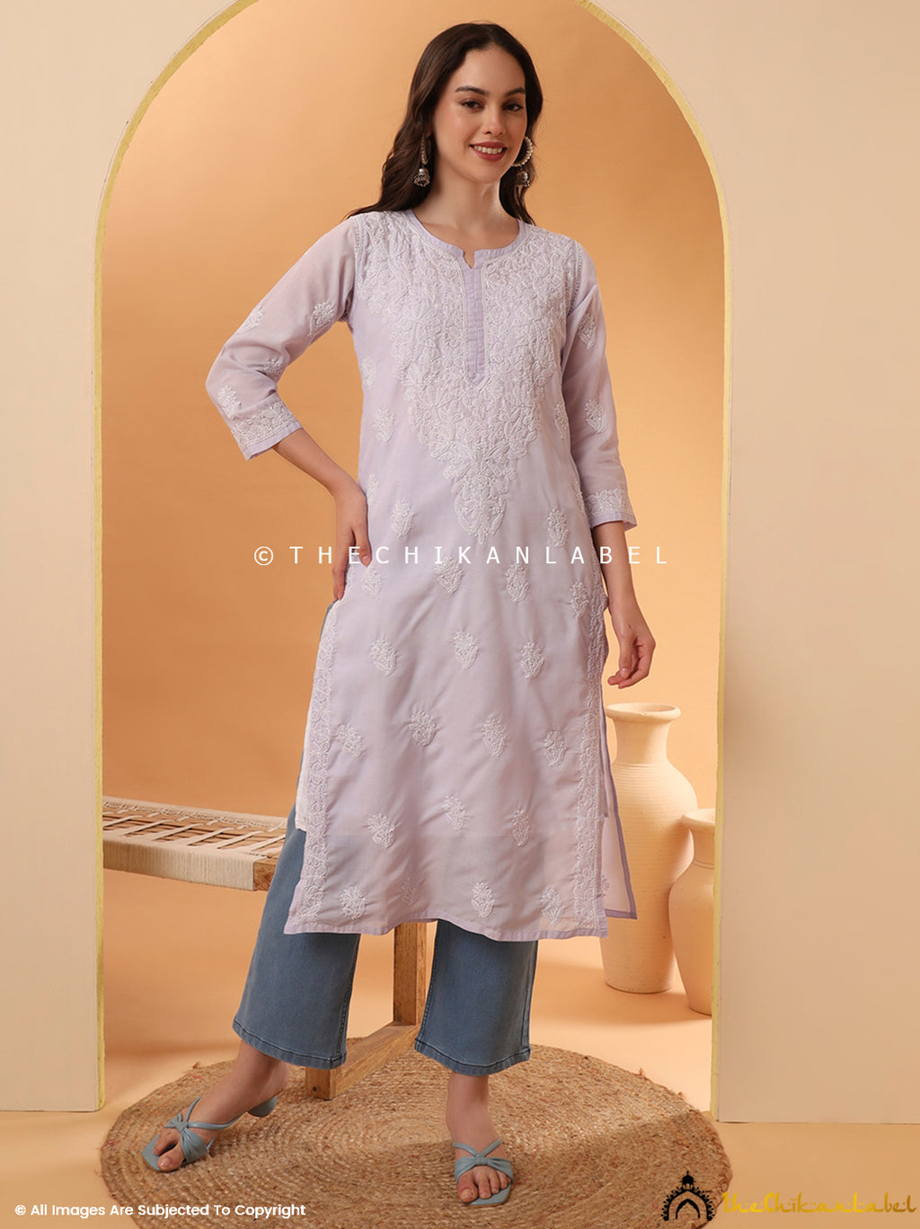 Lavender Layla Cotton Chikankari Straight Kurti