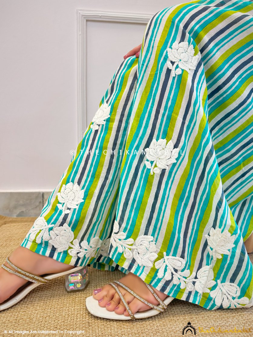 Shams Sea Green Mulmul Cotton Single Layer Chikankari Garara