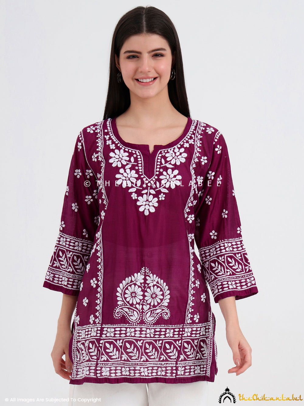 Wine Chanderi Short Top – Comfy Office Wear for Women